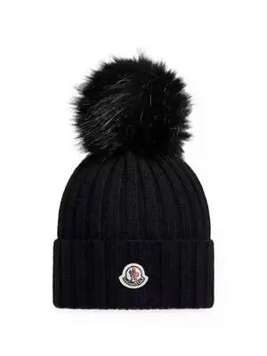 Moncler Ribbed Knit Beanie With Faux-fur Pom-pom