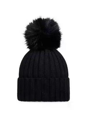 Moncler Ribbed Knit Beanie With Faux-fur Pom-pom