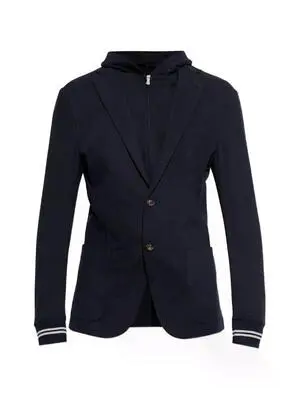 Eleventy Navy Hooded Layered Jacket