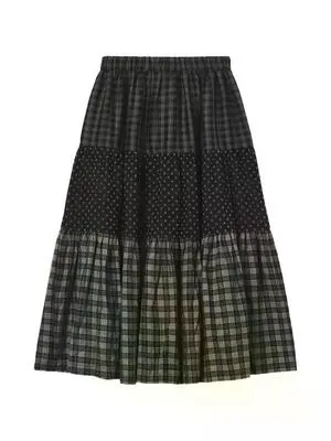 MINI CREAM Patchwork Tiered Maxi Skirt - Grey