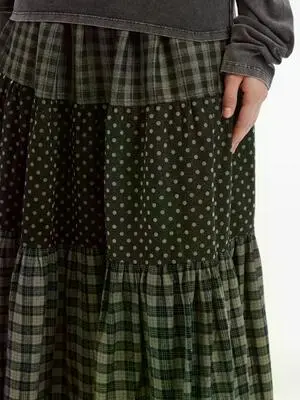 MINI CREAM Patchwork Tiered Maxi Skirt