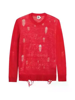 B+AB Distressed Semi-sheer Sweater - Red