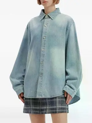 B+AB Crystal-embellished Washed-denim Shirt - Blue