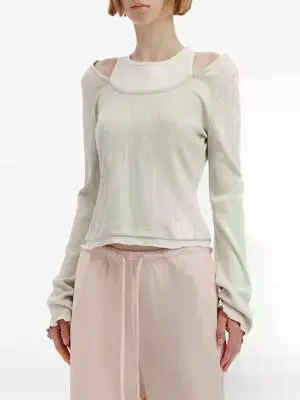 B+AB Layered Cold-shoulder Ribbed Long-sleeve T-shirt