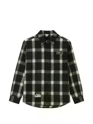 FINGERCROXX Check-print Logo-patch Shirt - Black