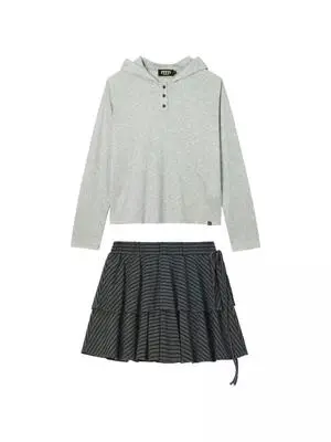 MINI CREAM Pleated-skirt And Hoodie Set - Grey
