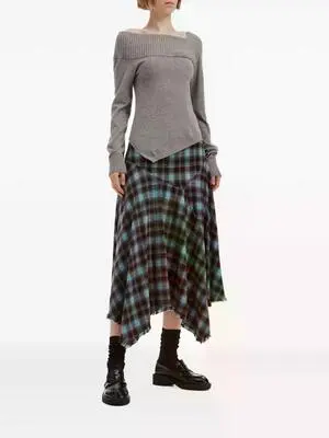 TOUT A COUP Plaid Handkerchief-hem Midi Skirt