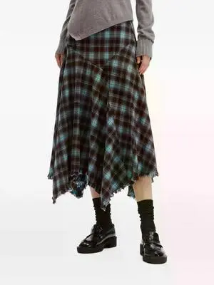 TOUT A COUP Plaid Handkerchief-hem Midi Skirt