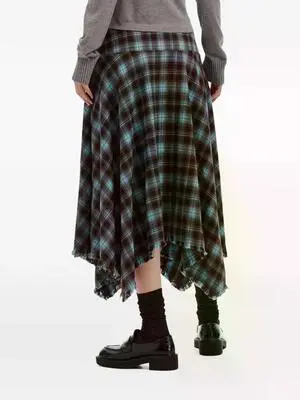 TOUT A COUP Plaid Handkerchief-hem Midi Skirt