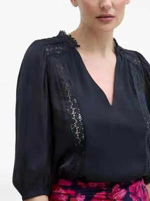 MORGAN V-neck Blouse With Lace Trim