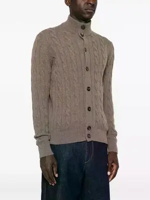 FILIPPO DE LAURENTIIS Taupe Cable-knit Cardigan