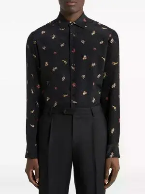 Etro Silk Shirt With Micro Flower And Animal Motif