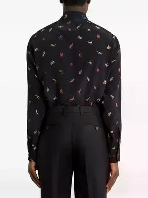 Etro Silk Shirt With Micro Flower And Animal Motif