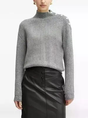 MORGAN Heart-button Roll-neck Sweater - Grey