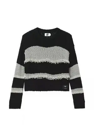 Izzue Striped Knit Sweater With Fringe Detailing - Black
