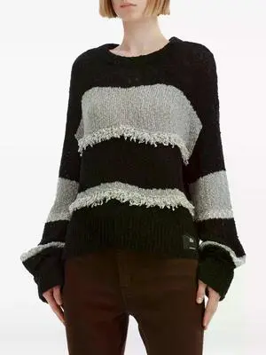 Izzue Striped Knit Sweater With Fringe Detailing