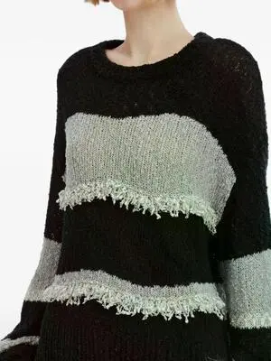 Izzue Striped Knit Sweater With Fringe Detailing