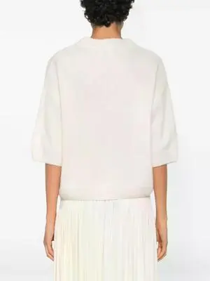 ALLUDE Short-sleeve Crew-neck Fine Knit - Neutrals