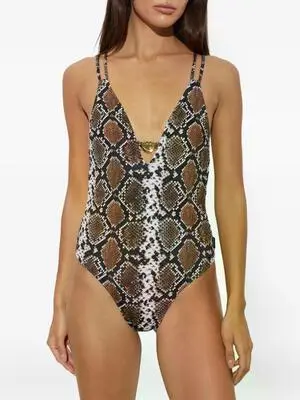 Moschino X Smiley Snake-print One-piece Swimsuit