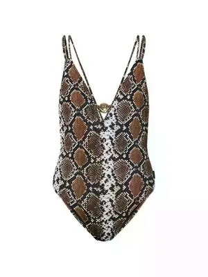 Moschino X Smiley Snake-print One-piece Swimsuit - Brown