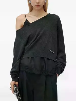 Alexander Wang Off-shoulder Lace-trim Sweater