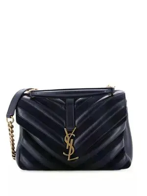 Saint Laurent Saint Laurent Classic Monogram College Bag Matelassé Chevron Leather And Suede Medium Shoulder Bag Blue