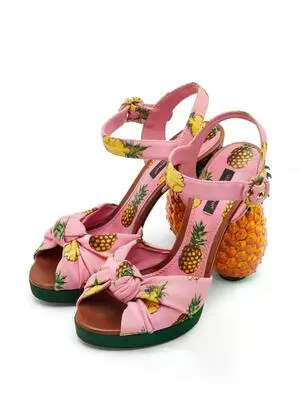 Dolce & Gabbana Pineapple Print Sculptural Heel Sandals