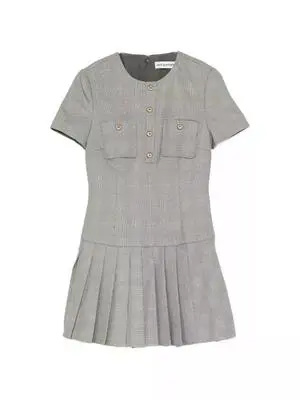 SELF-PORTRAIT Check Pleated Dress With Gold-tone Hardware