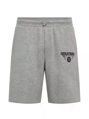 Philipp Plein Fleece Shorts With "greatness" Print - Grey