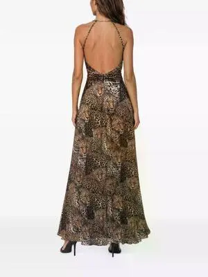 Philipp Plein Leopard Print Halterneck Maxi Dress