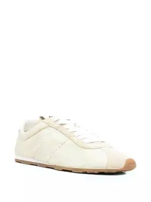 Miu Miu Ecru Silk Finish Topstitched Sneakers