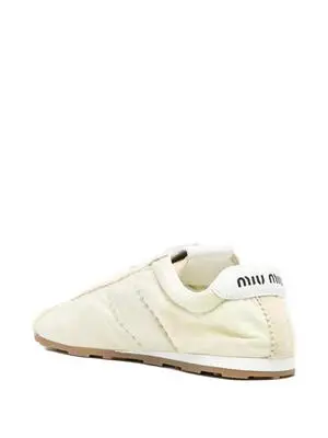 Miu Miu Ecru Silk Finish Topstitched Sneakers