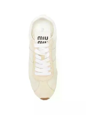 Miu Miu Ecru Silk Finish Topstitched Sneakers