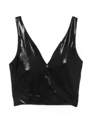 MACRON O.n.e. V-neck Cropped Top With Logo Plaque - Black