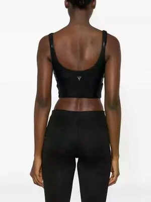 MACRON O.n.e. V-neck Cropped Top With Logo Plaque - Black