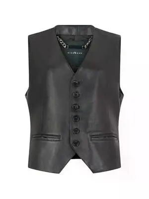 John Richmond Chain-detail Leather Waistcoat