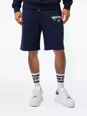 Philipp Plein Fleece Shorts With Logo Detail - Blue