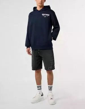 Philipp Plein Fleece Hoodie With Printed Design And Logo Patch - Blue