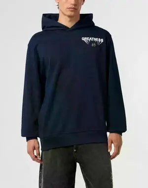 Philipp Plein Fleece Hoodie With Printed Design And Logo Patch - Blue