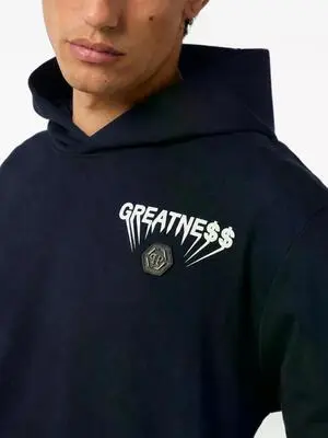 Philipp Plein Fleece Hoodie With Printed Design And Logo Patch - Blue
