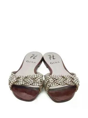 GINA Crystal-embellished Croc-print Sandals