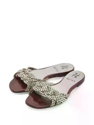 GINA Crystal-embellished Croc-print Sandals