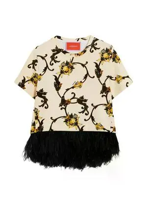 La DoubleJ La Scala T-shirt With Feather Trim - Neutrals