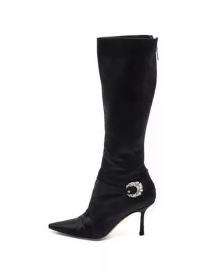JIMMY CHOO Satin Crystal Stiletto Boots