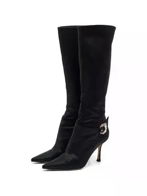 JIMMY CHOO Satin Crystal Stiletto Boots
