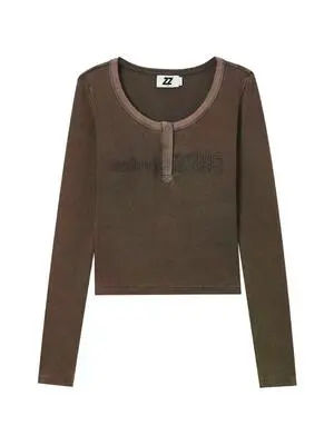 Izzue Embroidered Long-sleeve Henley Top