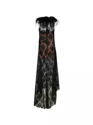 Giuseppe Di Morabito Feather-trim Lace-overlay Asymmetric Dress