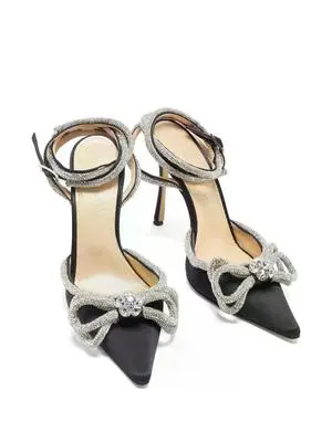 Mach & Mach Double Bow Crystal Embellished Ankle Strap Pumps - Black