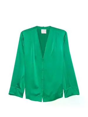 FORTE_FORTE Satin-finish V-neck Shirt