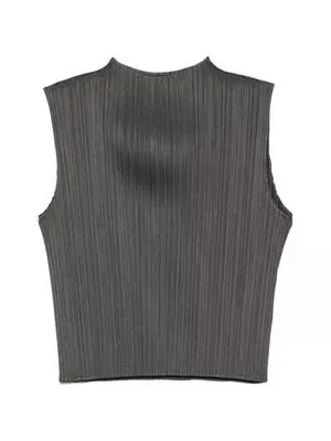 Issey Miyake Sleeveless High Neck Pleated Top - Grey